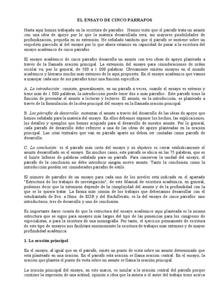 Estructura del ensayo de cinco párrafos | PDF | Ensayos | Ecuador