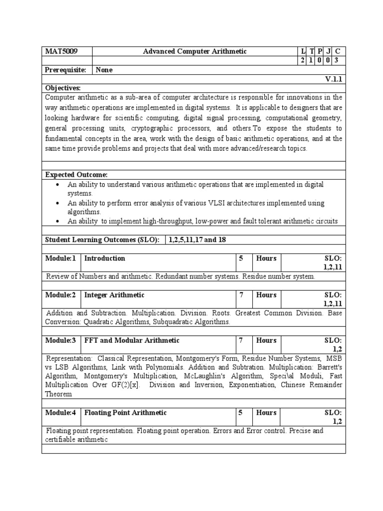 Advanced Computer Arithmetic Course | PDF | Arithmetic | Numbers