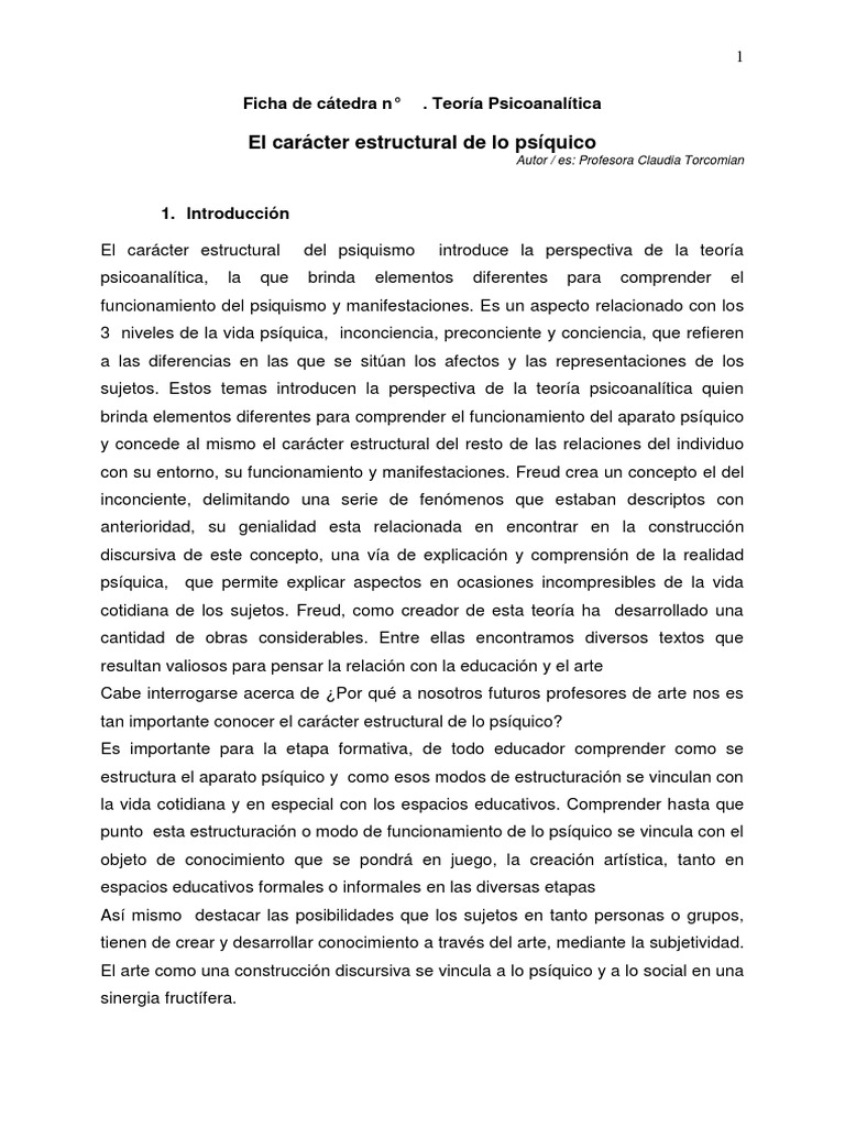 Torcomian, C. El Carácter Estructura de Lo Psíquico. Ficha de ...