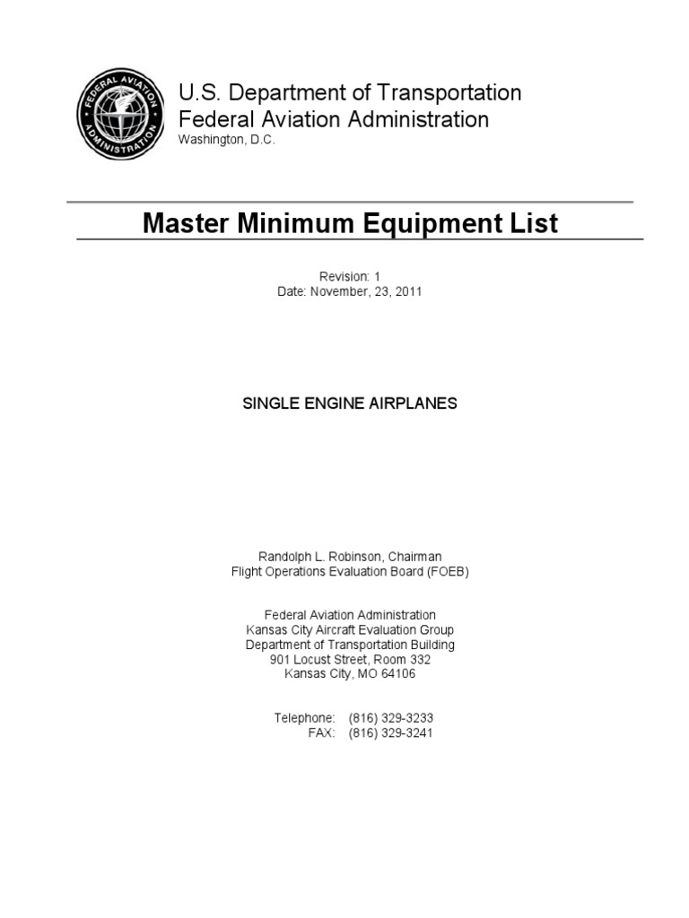 Master Minimum Equipment List: U.S. Department of Transportation ...