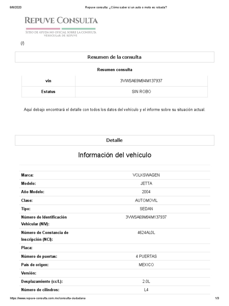 Repuve Consulta - ¿Cómo Saber Si Un Auto o Moto Es Robada | PDF | Vehículo de motor ...