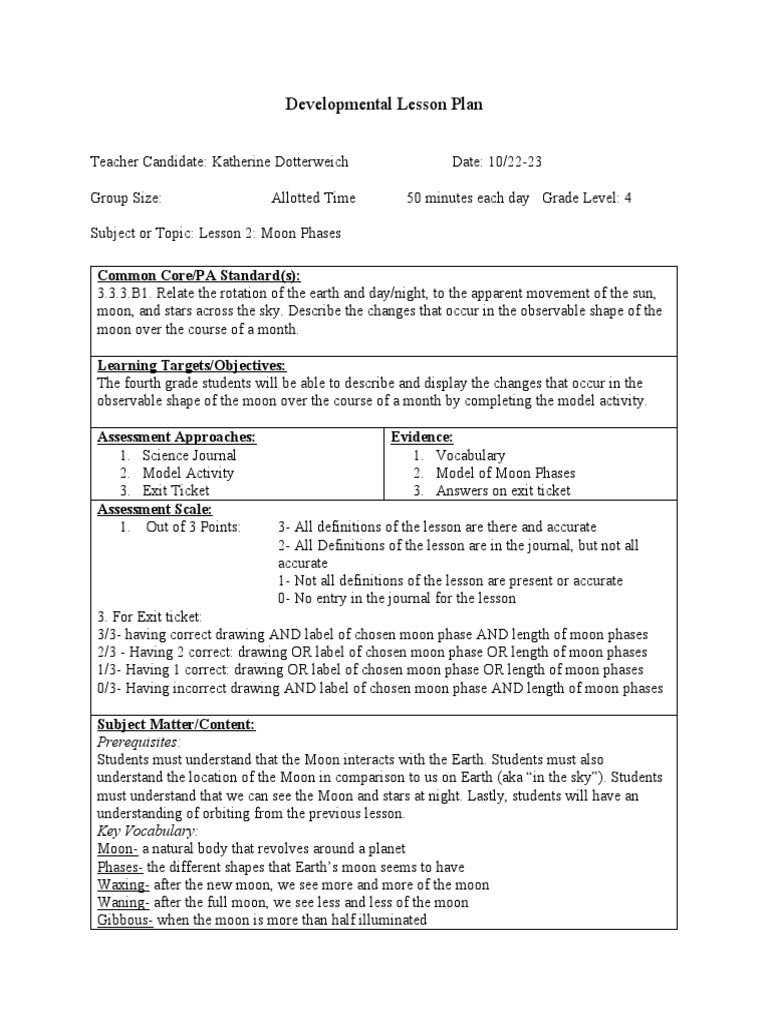 Developmental Lesson Plan: Common Core/PA Standard(s) | PDF