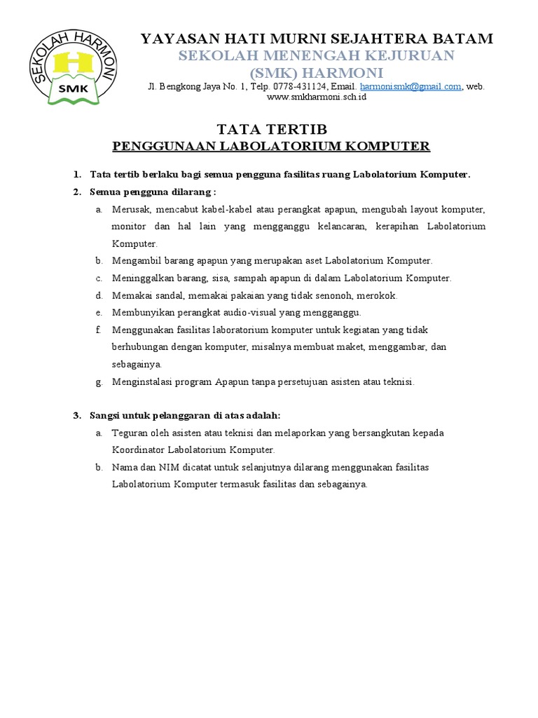 Tata Tertib Laboratorium Komputer | PDF