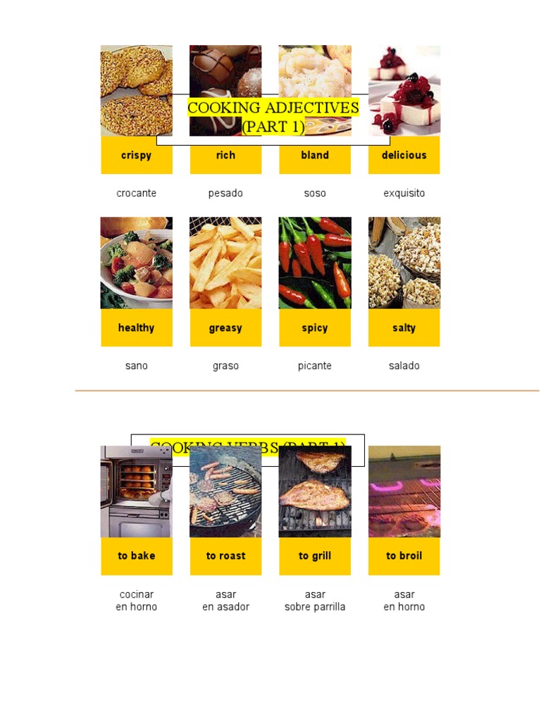 Cooking Adjectives and Verbs Guide | PDF