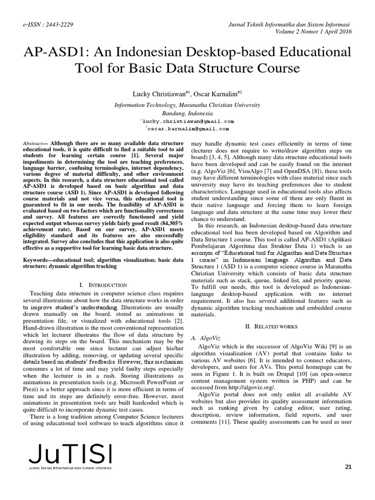 AP-ASD1: An Indonesian Desktop-Based Educational Tool For Basic Data Structure Course | PDF ...