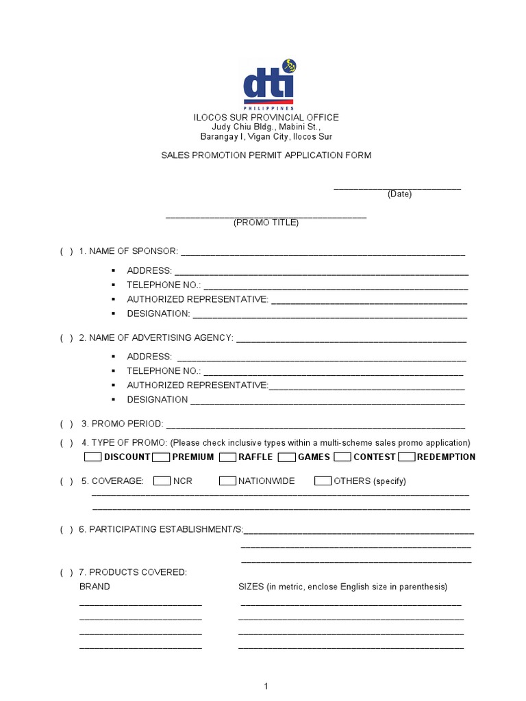 DTI Sales Promotion Permit Application | PDF | Public Sphere | Mass Media