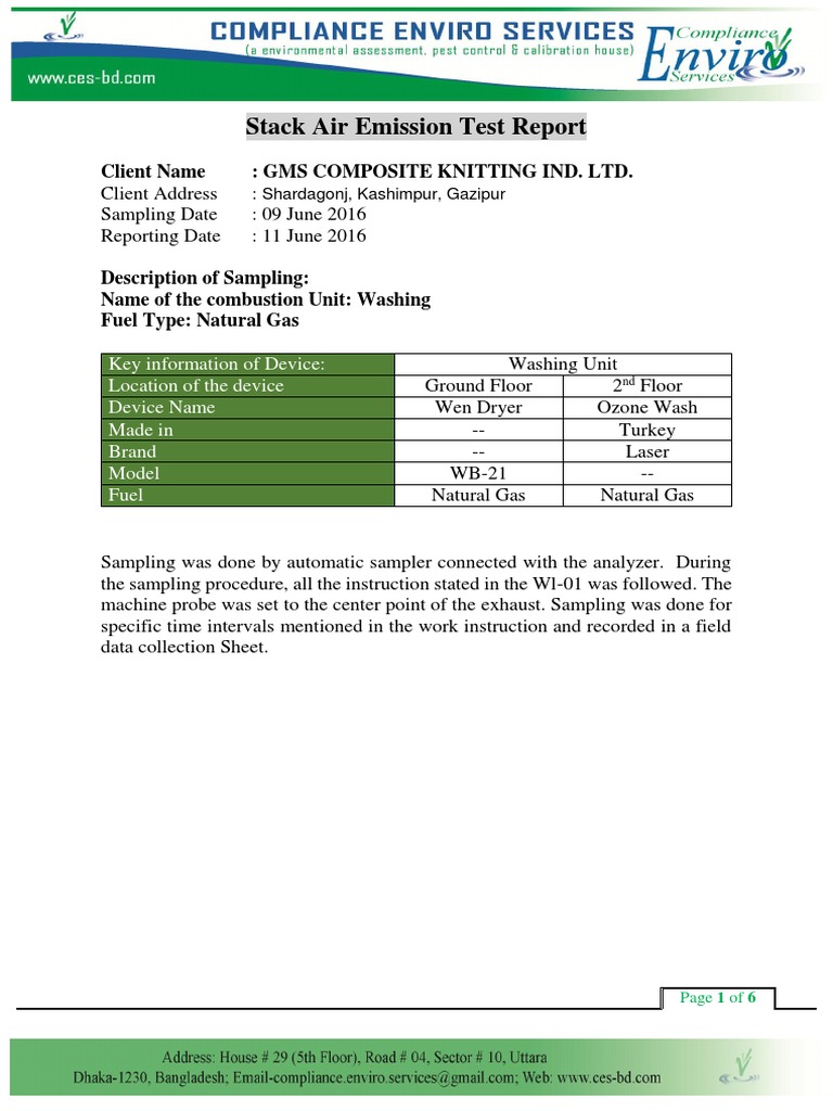 Emission Test Report for Industry | PDF | Carbon Monoxide | Air Pollution