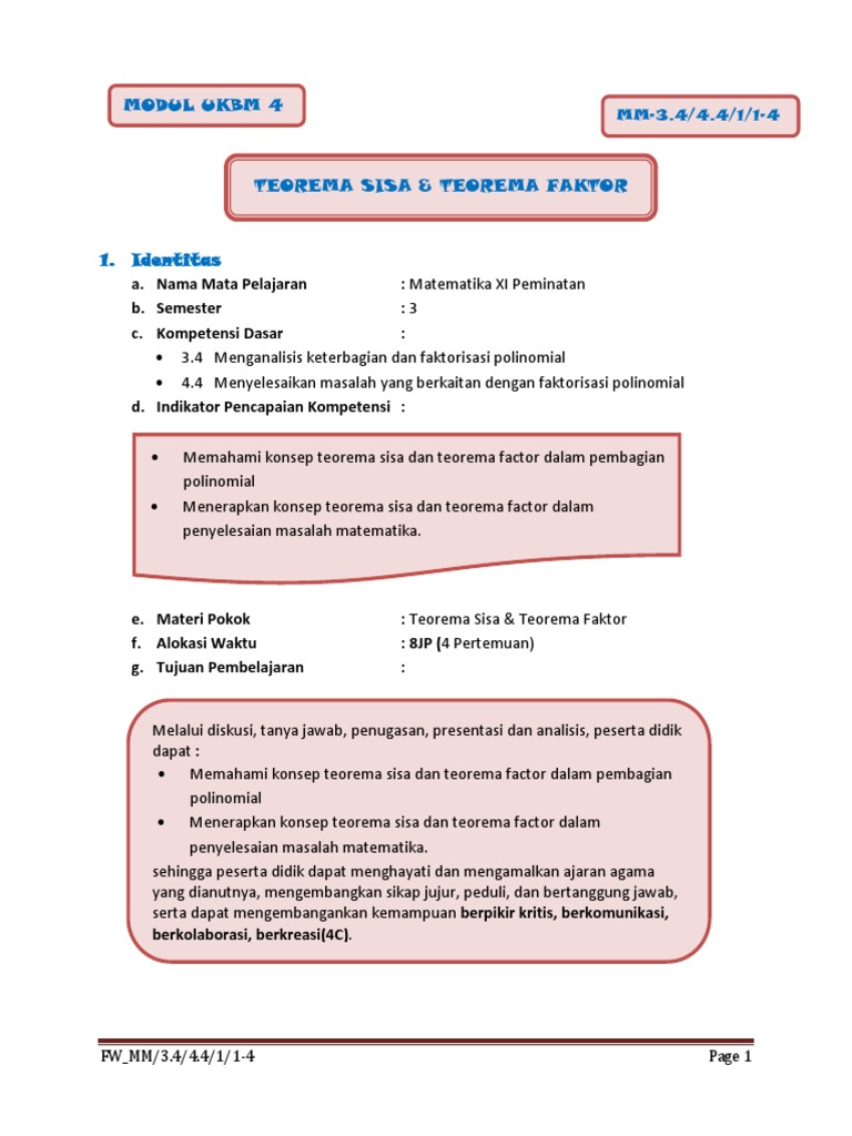 Teorema Sisa & Faktor: Analisis dan Penerapan | PDF | Metode & Bahan Ajar
