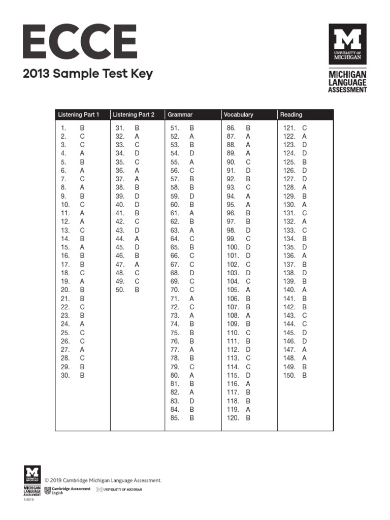 ECCE Sample Test 1001 Key PDF | PDF | Tests | Psycholinguistics