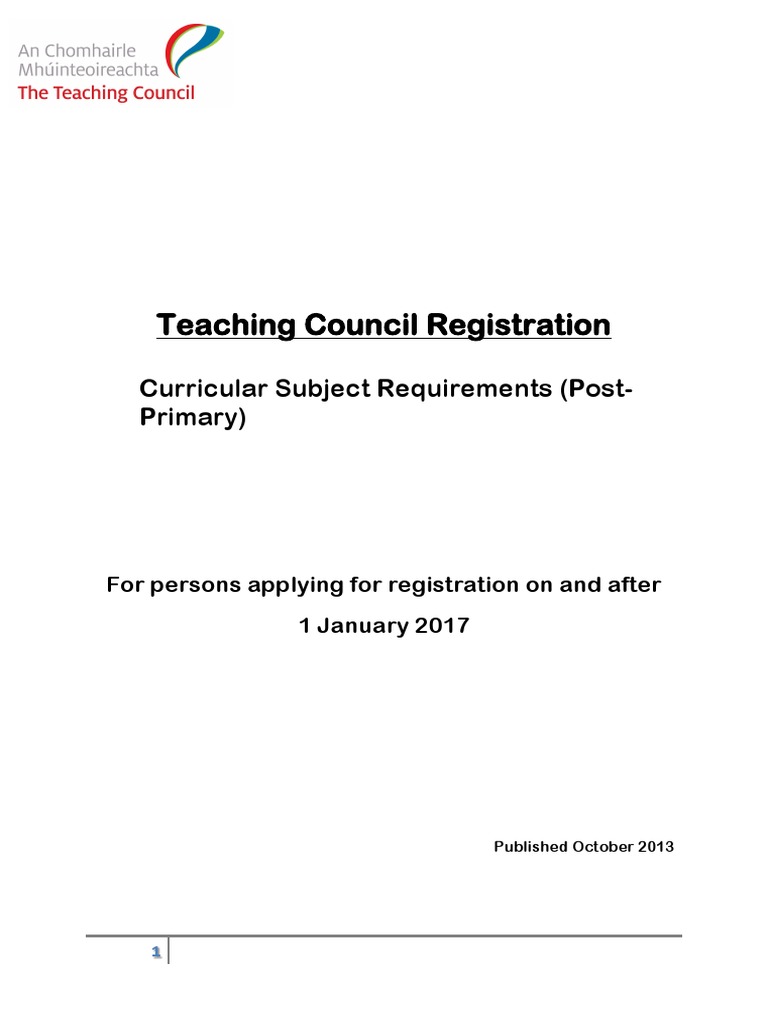 Teaching Council Registration Curricular Subject Requirements Post