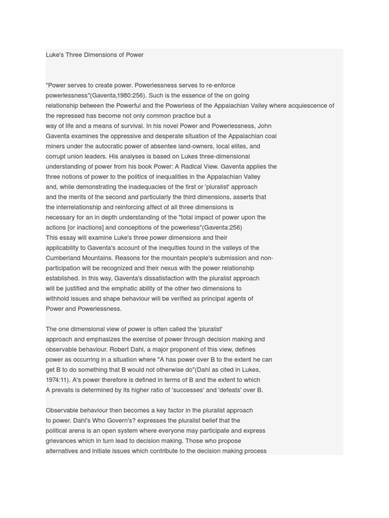 Three Dimensions of Power | PDF | Power (Social And Political) | Appalachia
