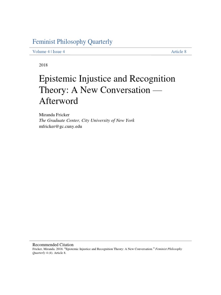 Epistemic Injustice and Recognition Theory: A New Conversation ...