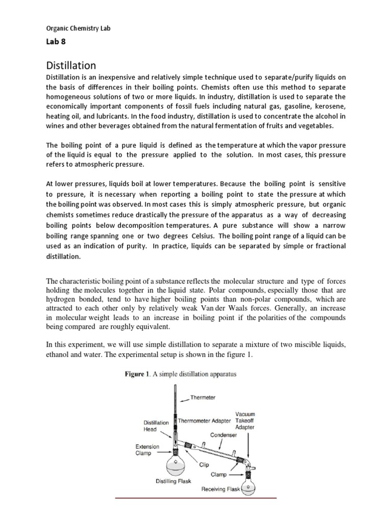 Organic Lab - Distillation PDF | PDF | Distillation | Boiling