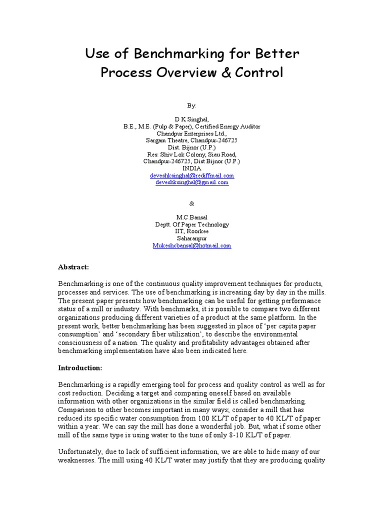 Use of Benchmarking For Better Process Overview & Control: Abstract ...