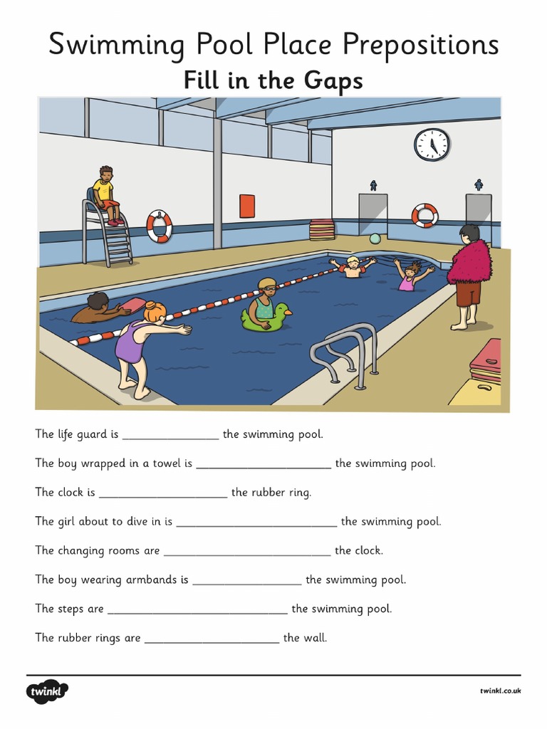T E 576 Swimming Pool Place Prepositions Fill in The Gaps PDF | PDF