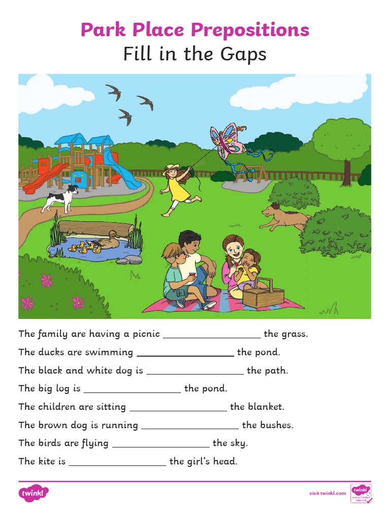 Park Prepositions Fill-in Worksheet | PDF