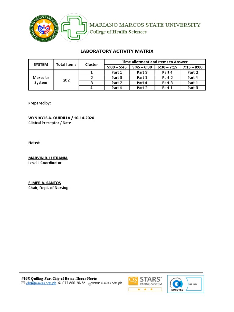 Mariano Marcos State University: Laboratory Activity Matrix | PDF