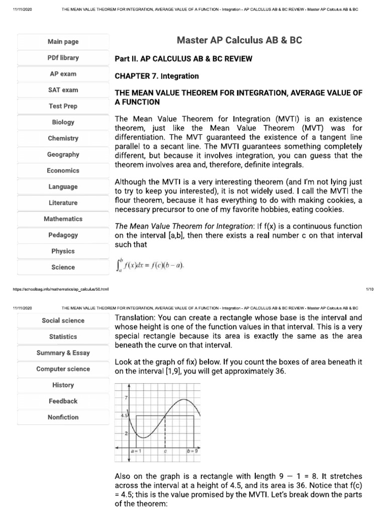 Master AP Calculus AB & BC - Mean Value Theorem PDF | PDF