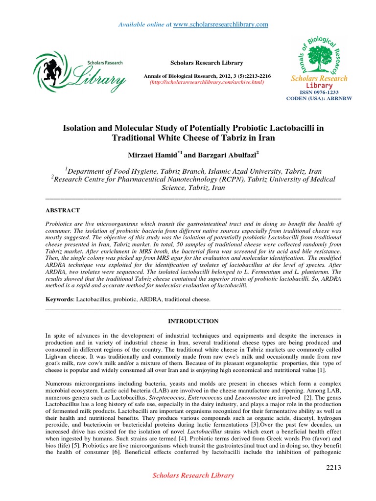 Isolation and Molecular Study of Potentially Probiotic Lactobacilli in ...
