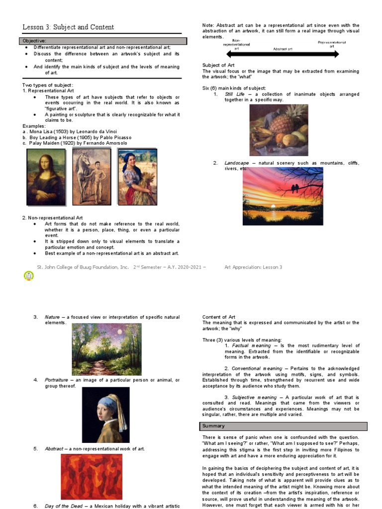 LESSON 4 Subject and Content | PDF | Abstract Art | Representation (Arts)