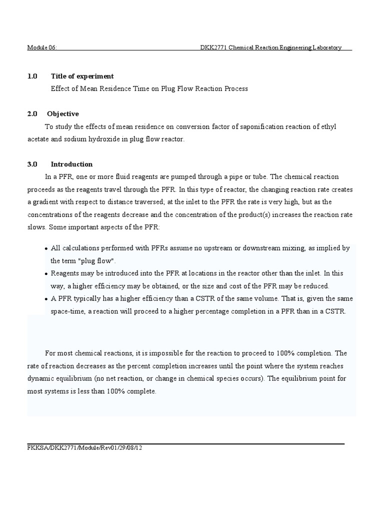 Module 06 Plug Flow Reactor (PFR) | PDF | Chemical Reactor | Chemical ...