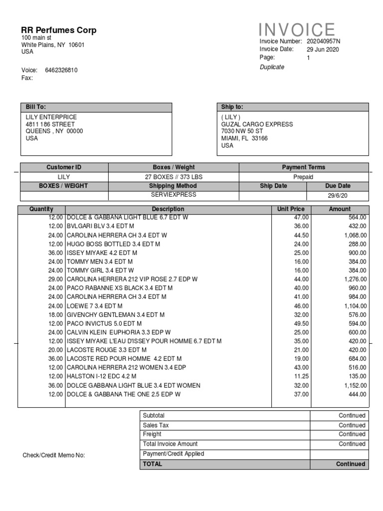 Invoice # 202040957N | PDF | Perfume | Fashion