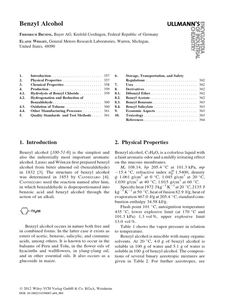 Benzyl Alcohol: 2. Physical Properties | PDF | Ethanol | Sodium Hydroxide