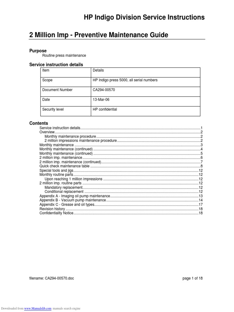 HP Indigo Division Service Instructions 2 Million Imp - Preventive ...