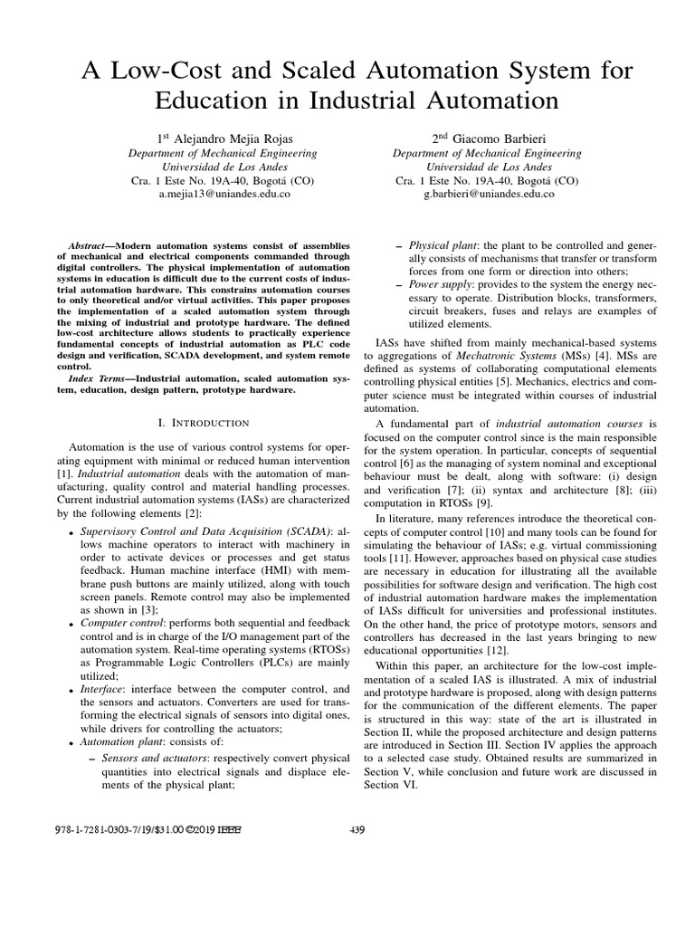 A Low-Cost and Scaled Automation System For Education in Industrial ...