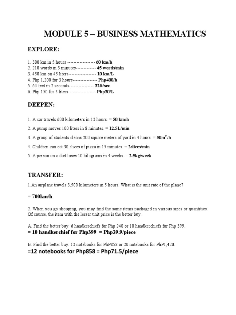 Answer Module 5 Business Math | PDF