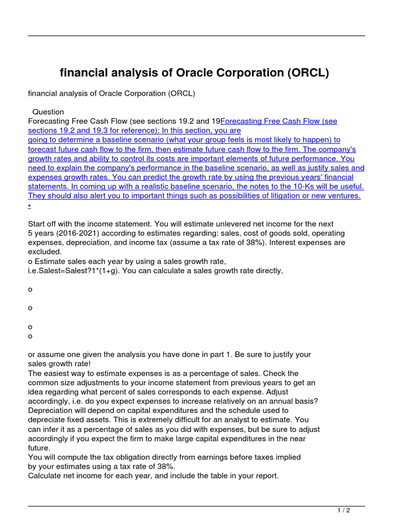Financial Analysis of Oracle Corporation Orcl | PDF | Expense | Free ...