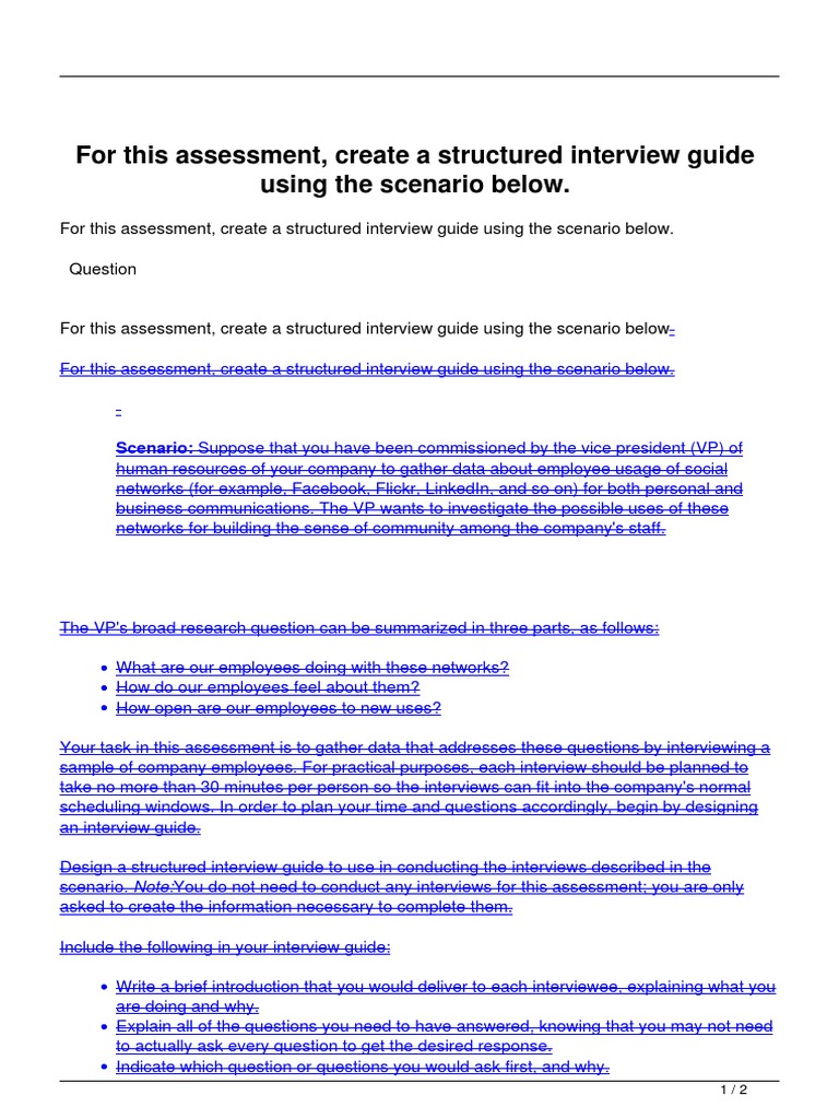 For This Assessment Create A Structured Interview Guide Using The ...