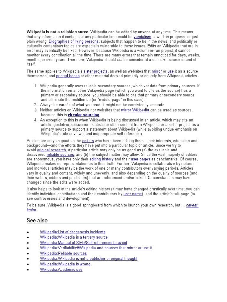 Wikipedia Is Not A Reliable Source | PDF | Wikipedia | Editing