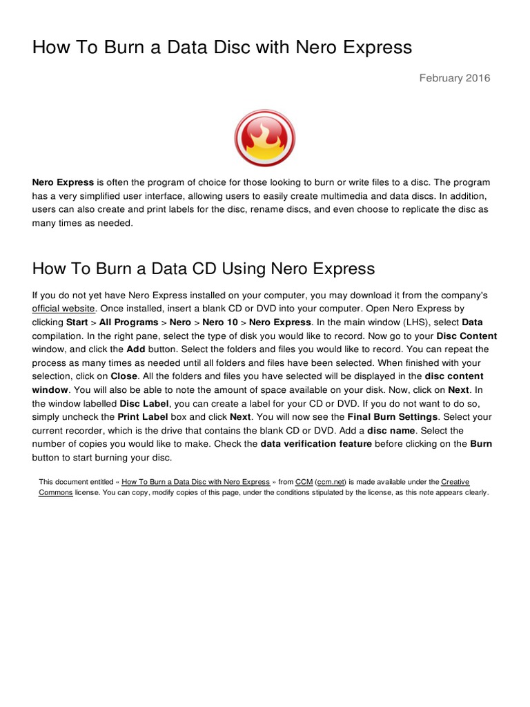Burn Data CD with Nero Express Guide | PDF | Games & Activities | Art