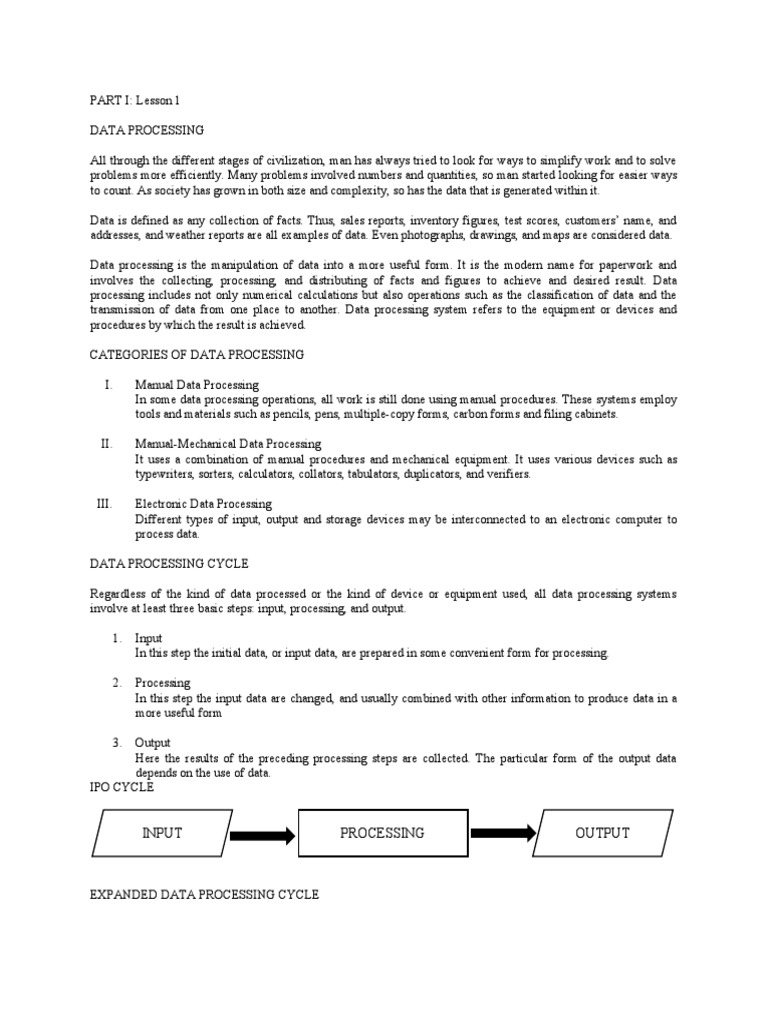 PART I-Lesson 1 | PDF | Data Processing | Input/Output