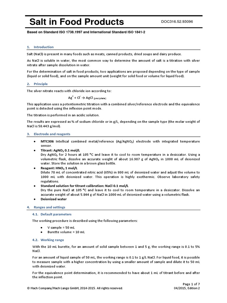 Salt in Food Products: Based On Standard ISO 1738.1997 and ...