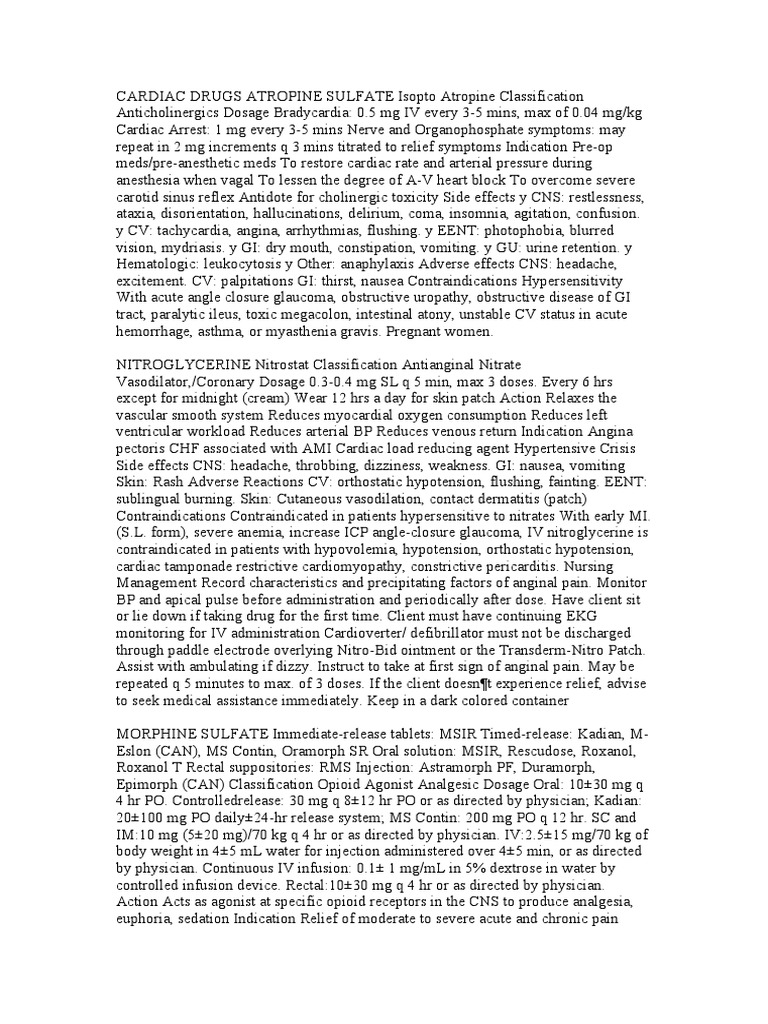 CARDIAC DRUGS ATROPINE SULFATE Isopto Atropine Classification ...