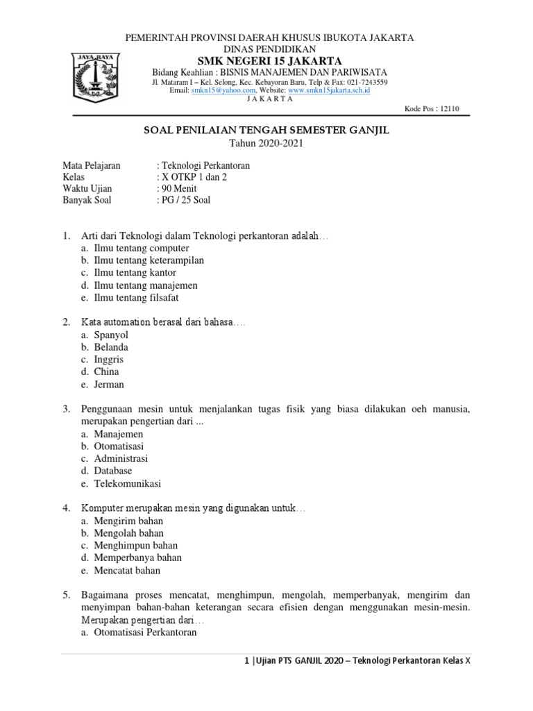 SOAL Tekper Kelas X | PDF | Komputer | Teknologi & Rekayasa