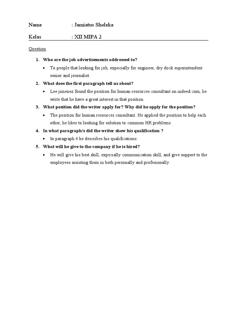 Exercises of Application Letter | PDF