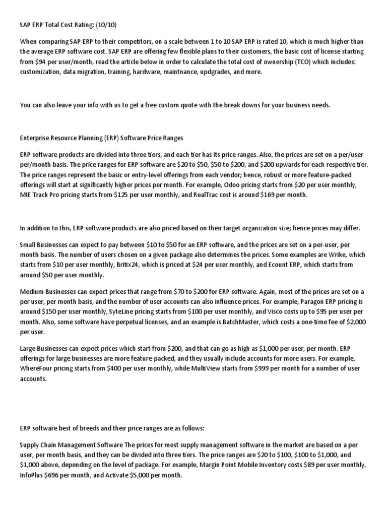 SAP ERP Cost | PDF | Software As A Service | Subscription Business Model