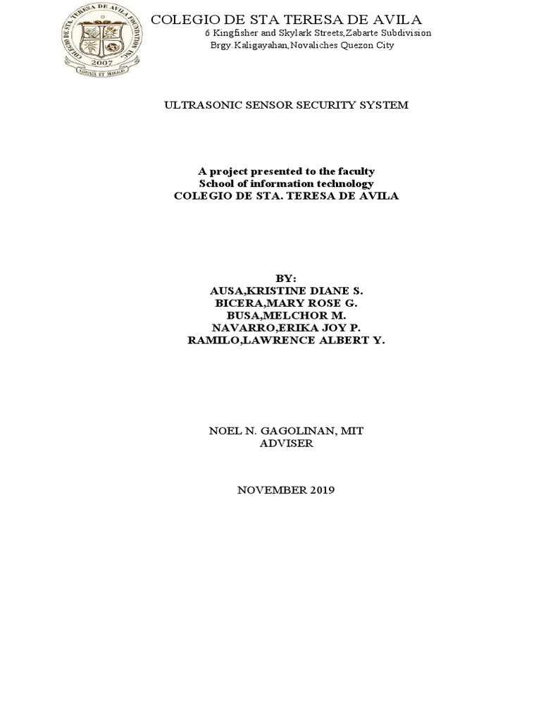 Ultrasonic Sensor Security System Project | PDF | Arduino | Electronic ...