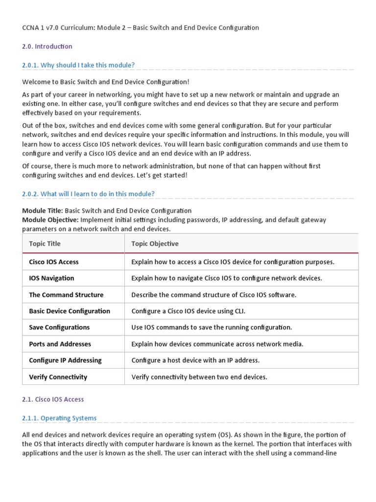 Module 2 Basic Switch And End Device Configuration Pdf Ip Address