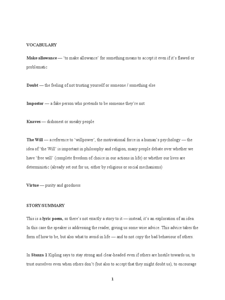 Analysis of The Poem If by Rudyard Kipling | PDF | Free Will | Virtue