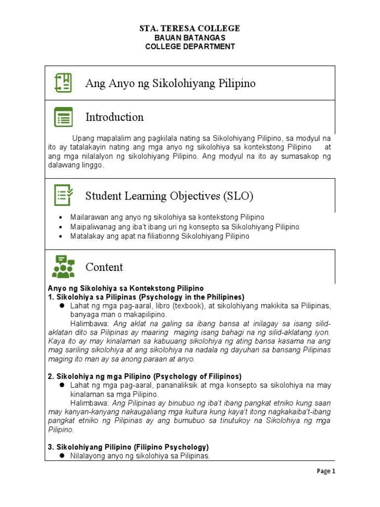 Module - Ang Anyo NG Sikolohiyang Pilipino | PDF