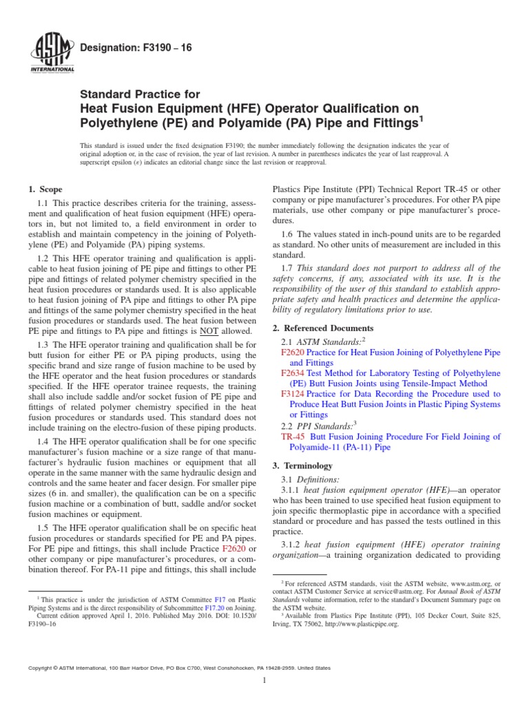 Astm F3190-16 PDF | PDF | Test (Assessment) | Pipe (Fluid Conveyance)