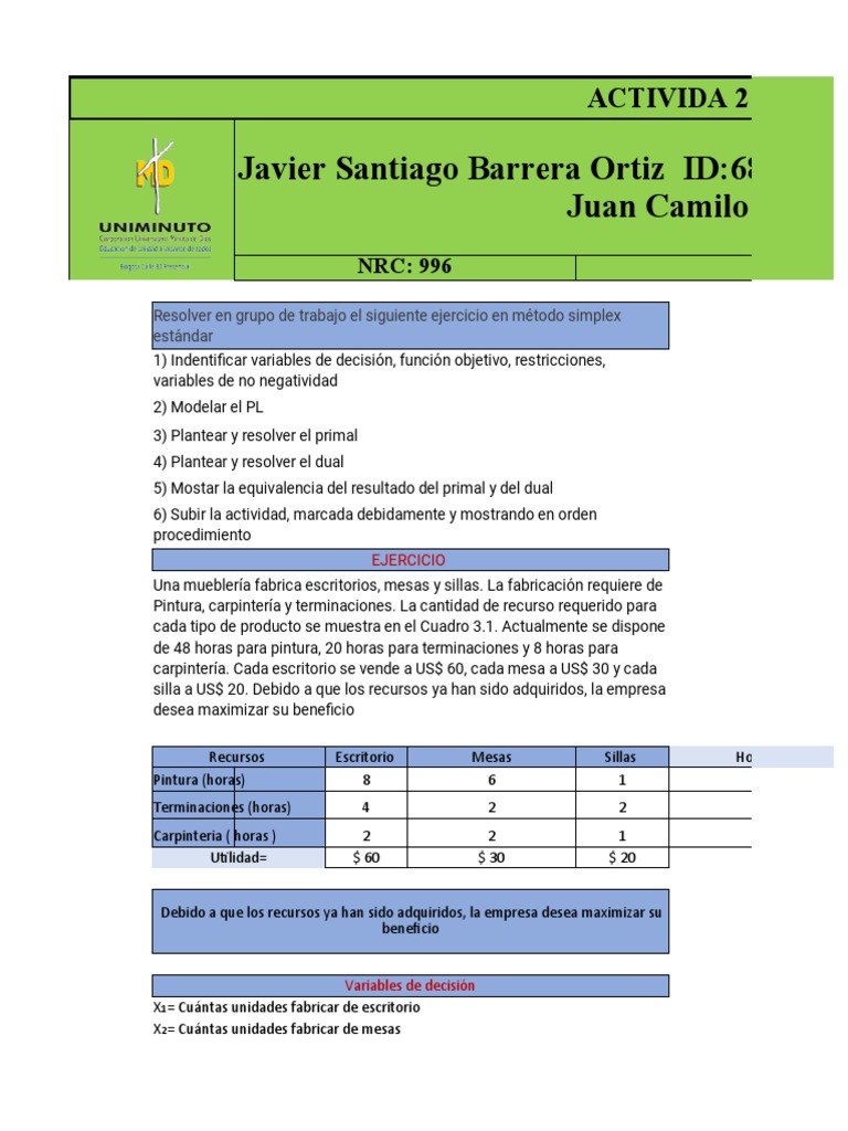 Actividad 2 Método Simplex Primal-Dual | PDF | Informática teórica ...