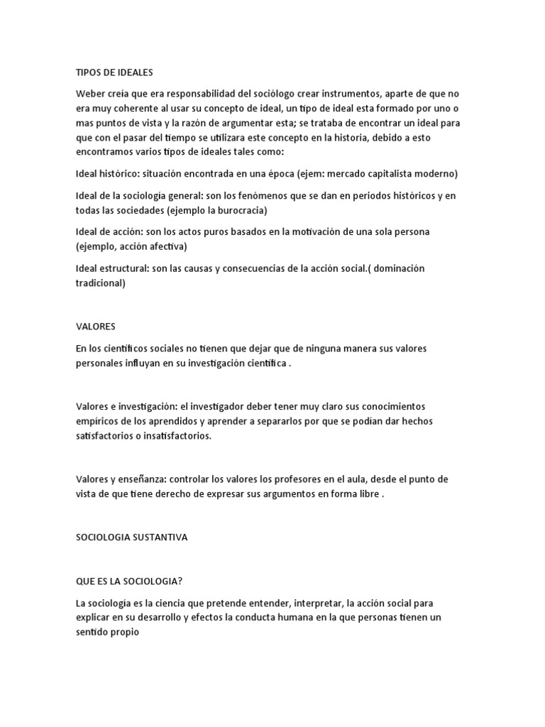 Tipos de Ideales | PDF | Sociología | Max Weber