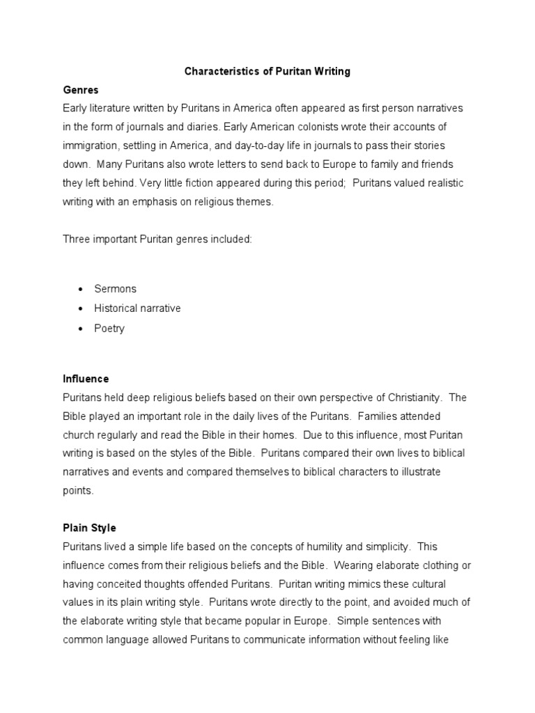 Characteristics of Puritan Writing | PDF | Puritans | Poetry