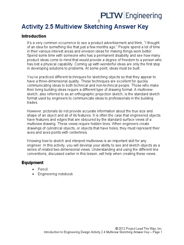 Activity 2 5 Multiview Sketching Answer Key Pdf Drawing