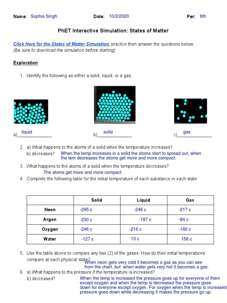 1 PhET Interactive Simulation - States of Matter | PDF | Gases | Liquids